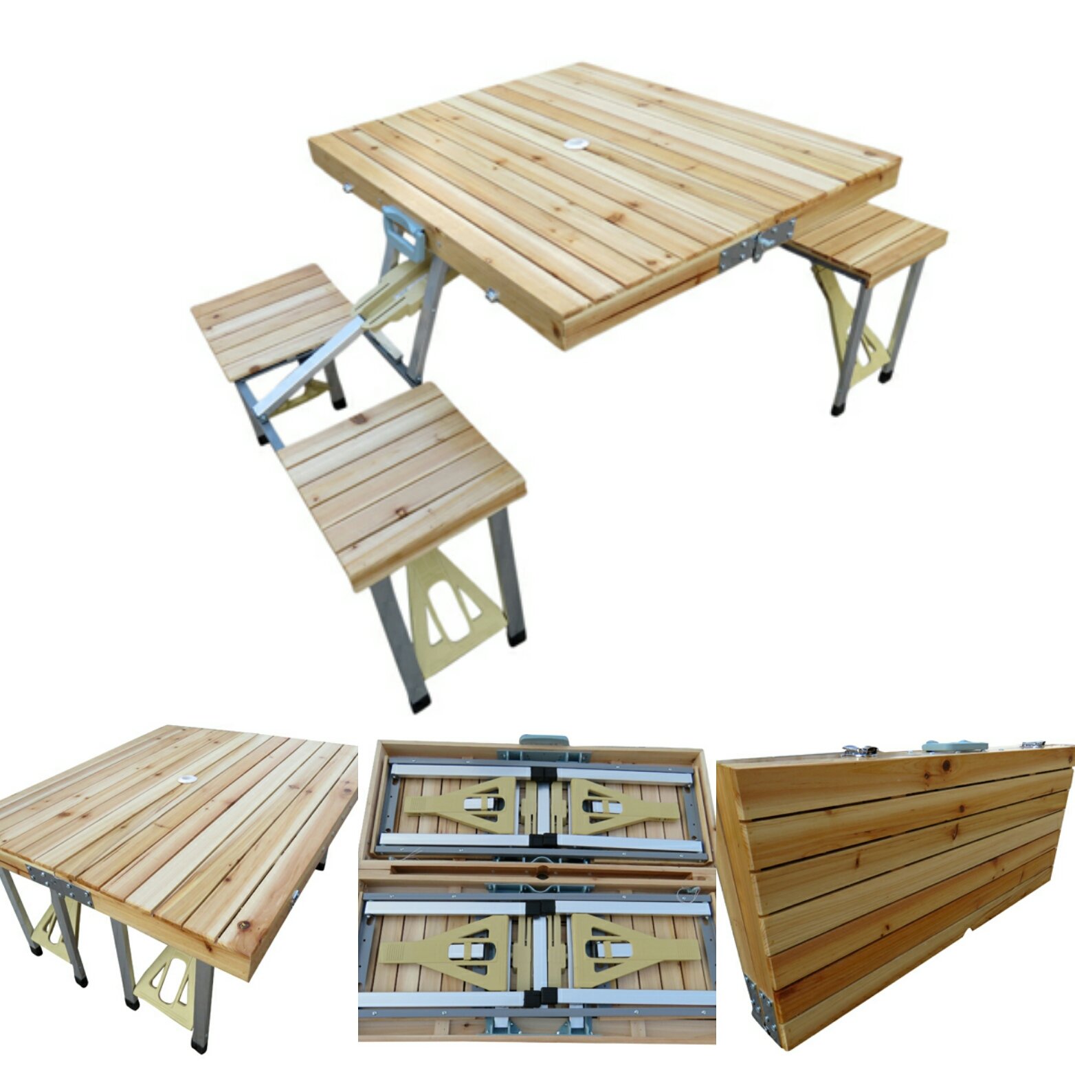 Folding Picnic Table With Joint Chairs - 8827 (Wooden Top) - Amaze ...