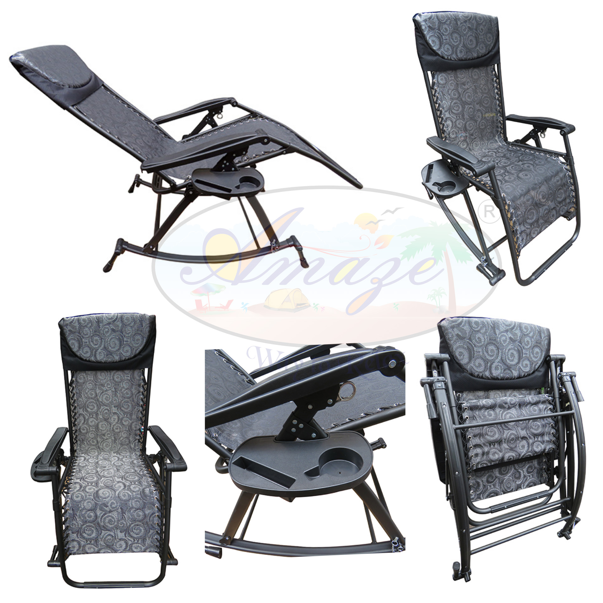 Folding portable zero gravity compact easy push back rocking ...